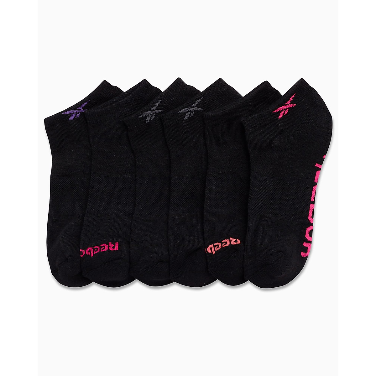 Reebok Women's Athletic Socks - Performance Cushioned Low Cut Socks (6 Pack), Size 4-10, Black Logo