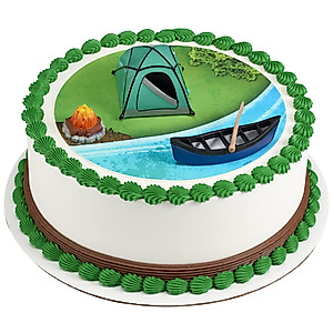 Decopac Fireside Camp DecoSet Cake Decoration Multi, Tent: 3"L x 2.6"W x 1.9"H; Canoe with Oar: 3.5"L x 1.65"W x 1.2"H; Campfire: 1.4"D x 1.2"H