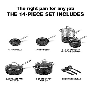 HLAFRG Cookware Set with Premium Non-Stick Coating, Pots and Pans with Stainless steel Handles, Oven Safe and Induction Compatible, 14 Piece Set, Black Granite