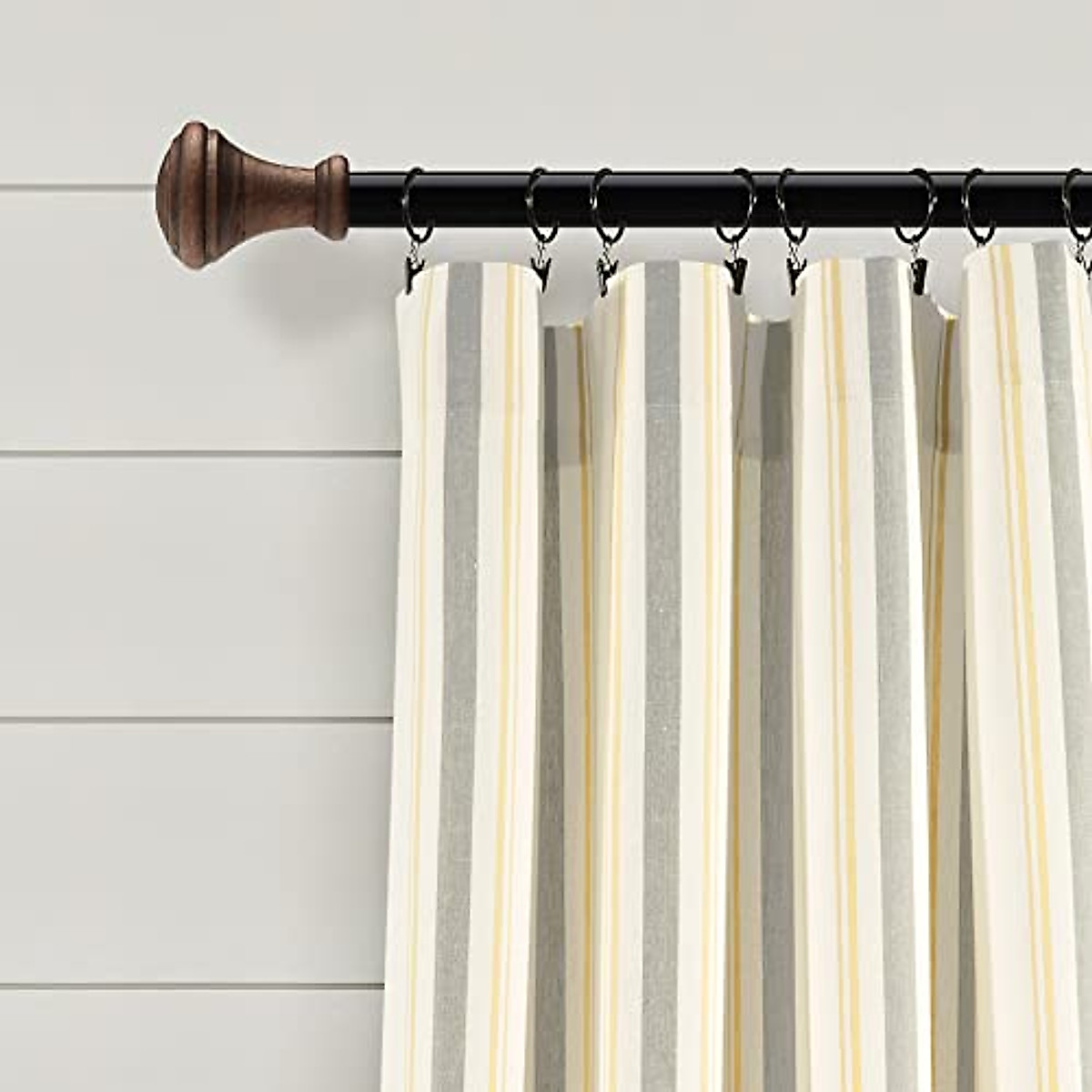 Lush Decor Farmhouse Stripe Yarn Dyed Cotton Window Curtain Panels Yellow/Gray 42X84 Set
