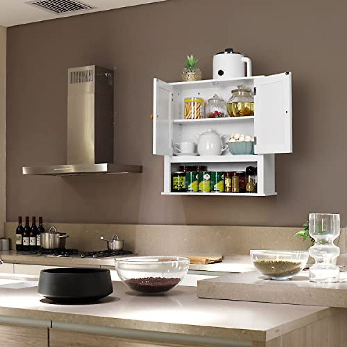 Finnhomy Bathroom Cabinet Wall Mounted, Bathroom Wall Cabinet with 2 Hand Made Rattan Doors and Adjustable Shelves, Over The Toilet Storage Cabinet, Medicine Cabinet for Bathroom Kitchen Laundry Room