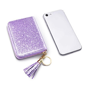 Coco Rossi Small Credit Card Wallet RFID Glitter Cute Accordion Card Holder with Zipper for Women