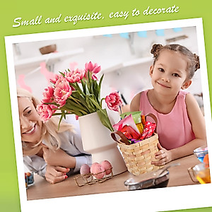 Rtteri 6 Pcs 4.5x4.5x4 In Small Wicker Baskets Woodchip Baskets with Handles Wood Woven Easter Empty Wicker Baskets for Gifts Small Square Basket Storage Organizing Pantry Party Container(Yellow)