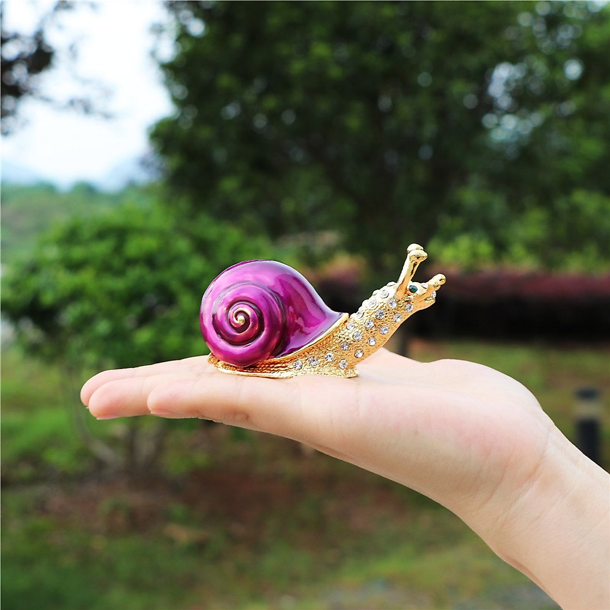 Waltz&F Purple shell snail Trinket Box Hinged Hand-painted Figurine Collectible Ring Holder