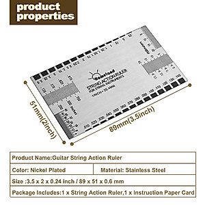 Alnicov Stainless Steel String Action Ruler Guitar Setup Gauge Luthier Measuring Tool with User Guide for Electric, Acoustic Bass Guitars