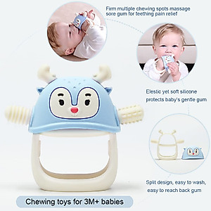 Smily Mia Reindeer Organic Baby Toys 0-6Months, Mitten for 3-6Months, Easy to Hold Stem with Chewing Nubs for Teething Pain Relief for 6-12Months Babies, Light Blue