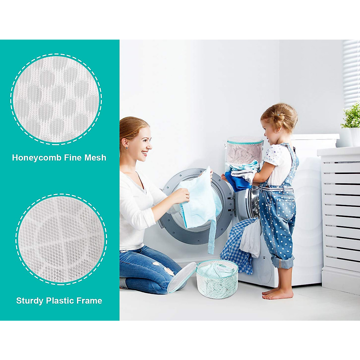 Plusmart Large Mesh Lingerie Bags for Laundry, Bra Washing Bag for Washing Machine/Washer, D to E Cup,3 Pack White