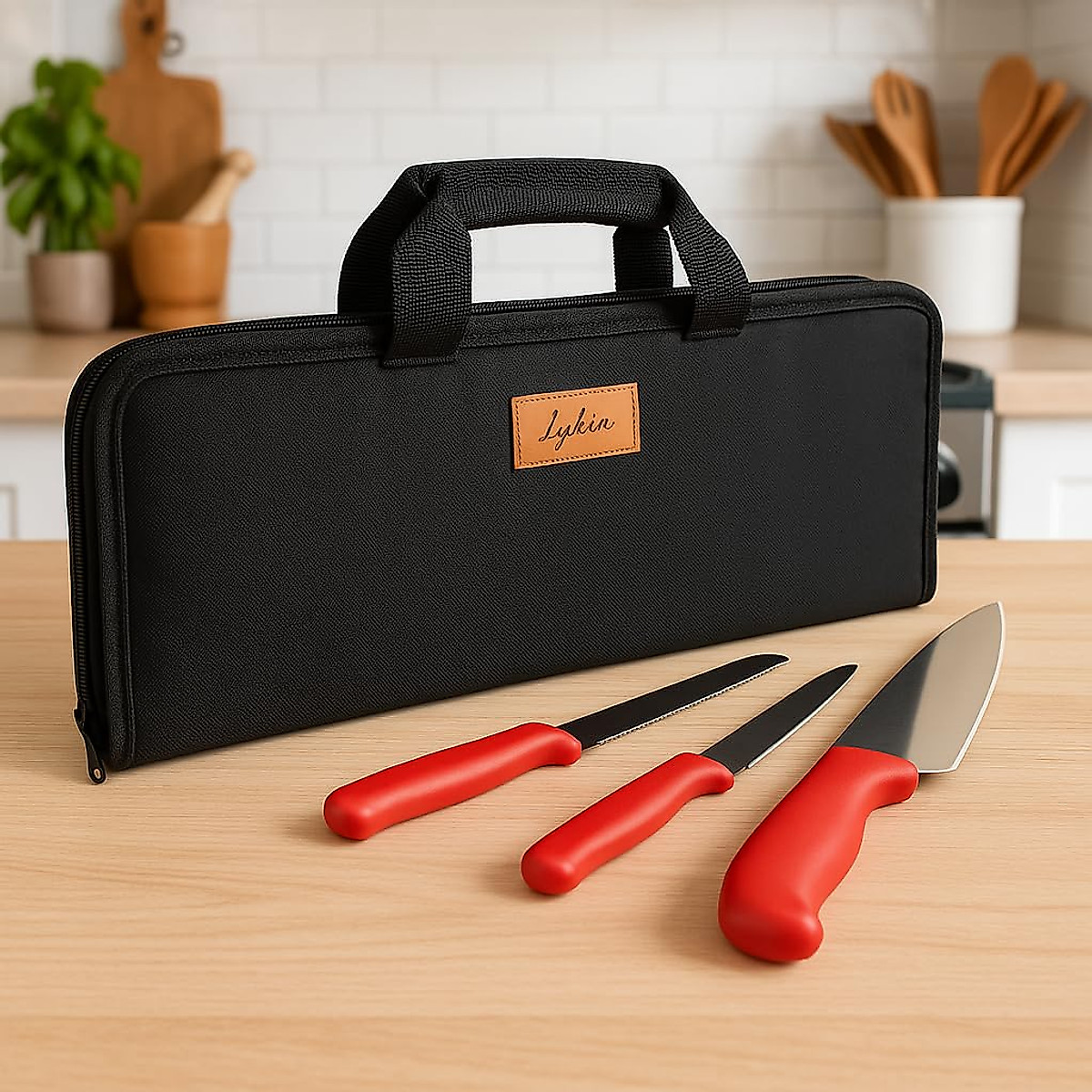 Lykia Knife Bag. 9 slots and 2 pockets. Durable and Multi-Functional Knife Case. Perfect for Chefs, Cooks and Culinary Students. (Chef Knife Bag Only) (Black)