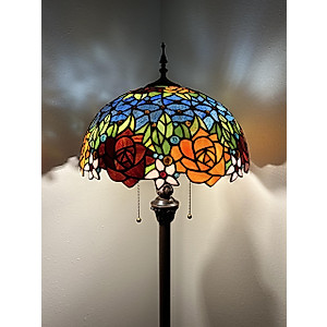 enjoy decor lamps Tiffany Floor Lamp Red Orange Blue Stained Glass Rose Flowers Included LED Bulbs for Living Room Bedroom Office Hotel H64*W16 in