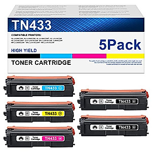 MSOTFUN Compatible TN433 High Yield Toner Cartridge Replacement for Brother TN433 TN-433 HL-L8260CDW HL-L8360CDW MFC-L8610CDW MFC-L8900CDW Printer (Black Cyan Yellow Magenta,5-Pack)