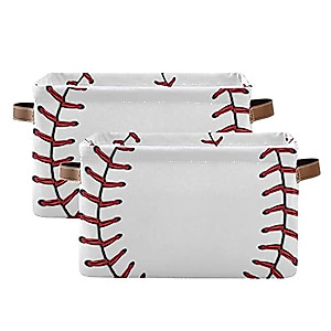 Softball Baseball Nursery Bins Toy Canvas Storage Basket Box Collapsible Clothes Laundry Hamper with Handles for Home Closet Toys Organizer 1 Pcs