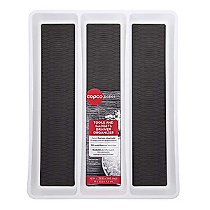 Copco Basics 3 Compartment Drawer Organizer, White and Charcoal Gray