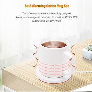 Electric Coffee Mug Warmer 12oz Beverage Mug Set with Auto On/Off 24 Watt Warmer Coaster Up to 55℃/131℉, Keeps Coffee Milk Tea Warm All Day