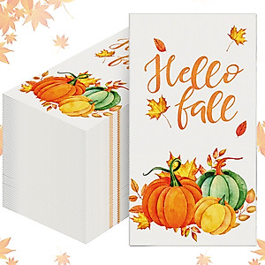 Qeeenar 200 Pcs Fall Napkins Paper Disposable Hand Towels Thanksgiving Pumpkin Napkins Guest Maple Leaves Fall Napkins Decorative for Autumn Home Dinner Party Decor Kitchen (Classic,4.3 x 7.8 Inch)