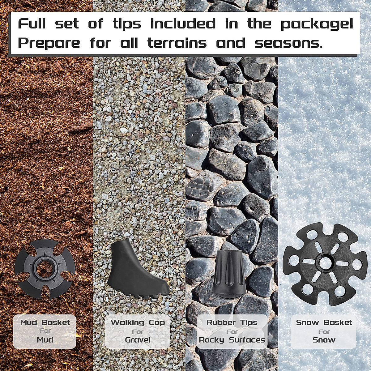 TheFitLife Trekking Poles Accessories Set - Rubber Replacement Pole Tip Protectors Fit Most Standard Hiking, Walking Poles with 11mm Hold Diameter (Black Set.2)