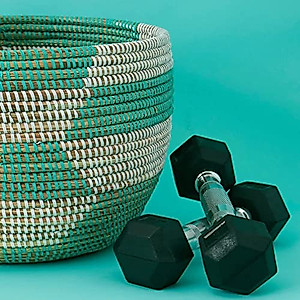 Colorful Baskets from Senegal (Medium Blue and White Basket with Hood)