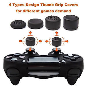 PS4 Controller Grips,Pandaren Studded Anti-Slip Silicone Cover Skin Set Compatible for PS4 /Slim/PRO Controller(Black Skin x 2 + FPS PRO Thumb Grips x 8)