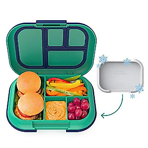 Bentgo® Kids Chill Lunch Box - Bento-Style Lunch Solution with 4 Compartments and Removable Ice Pack for Meals and Snacks On-the-Go - Leak-Proof, Dishwasher Safe, Patented Design (Green/Navy)
