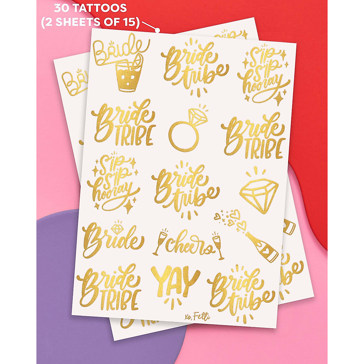 xo, Fetti 30 Bride Tribe Metallic Tattoos | Bachelorette Party Decorations, Bridesmaid Favor + Bride To Be gold