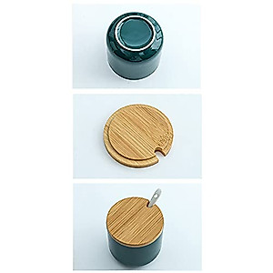 RockTrend Simple Pure Color Ceramic Spice Jar Seasoning Box Condiment Pot Sugar Bowl with Bamboo Lid and Spoon