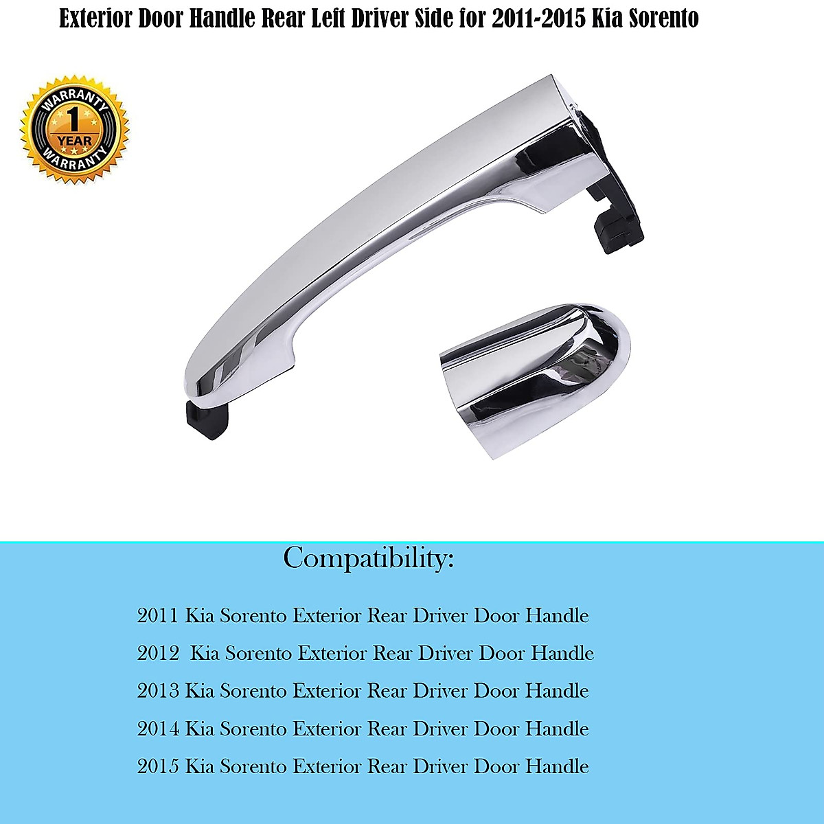 Exterior Rear Left Driver Side Chrome Door Handle Replacement for Kia Sorento 2011 2012 2013 2014 2015 Replace#OE 826512P010 836522P010