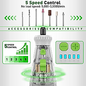 Huepar Tools Cordless Rotary Tool 8V,138pcs Accessories include MultiPro Keyless Chuck, 5 Variable Speed 5000-30000RPM Power Rotary Tool Kit for Dog Nail, Crafting Projects and DIY Creations - RT8