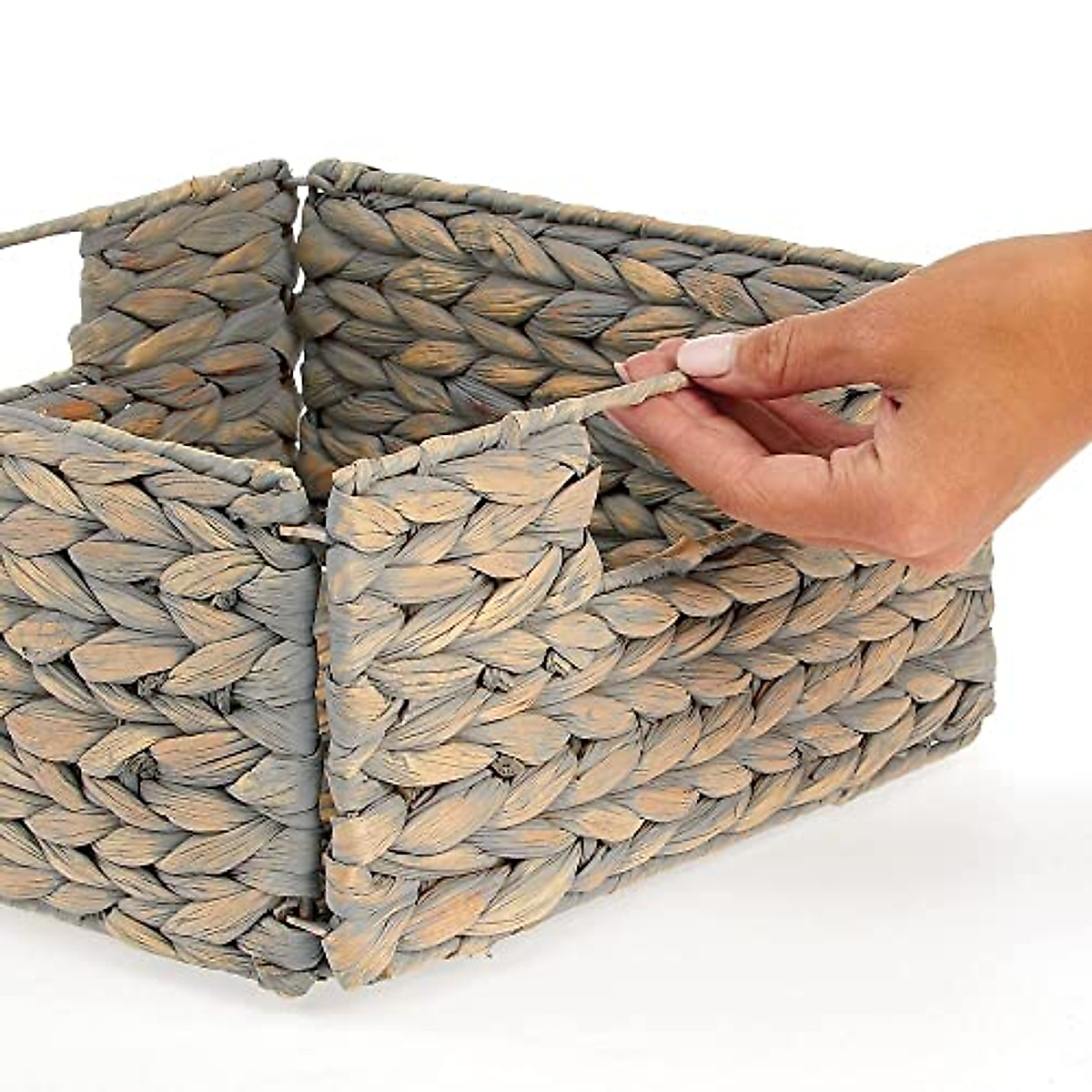 mDesign Woven Hyacinth Storage Bin Basket Organizer with Handles for Organizing Kitchen Pantry, Cabinet, Cupboard, Shelves - Holds Food, Drinks, Snacks - 4 Pack - Gray Wash