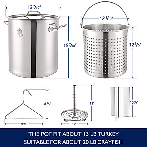 ARC 40QT Stainless Steel Stock pot 6-Piece For Seafood Boil Pot with Basket and Steamer Rack,Cookware for Crawfish Crab Shrimp Lobster Boiling Pot, Turkey Fryer Pot, Tamale Steamer Pot with Strainer