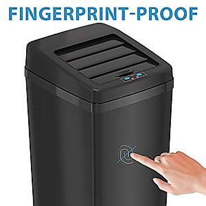 iTouchless 14 Gallon Sliding Lid Automatic Sensor Trash Can with Odor Filter System, 52 Liter Black Steel Touchless Kitchen Garbage Bin, Matte Black