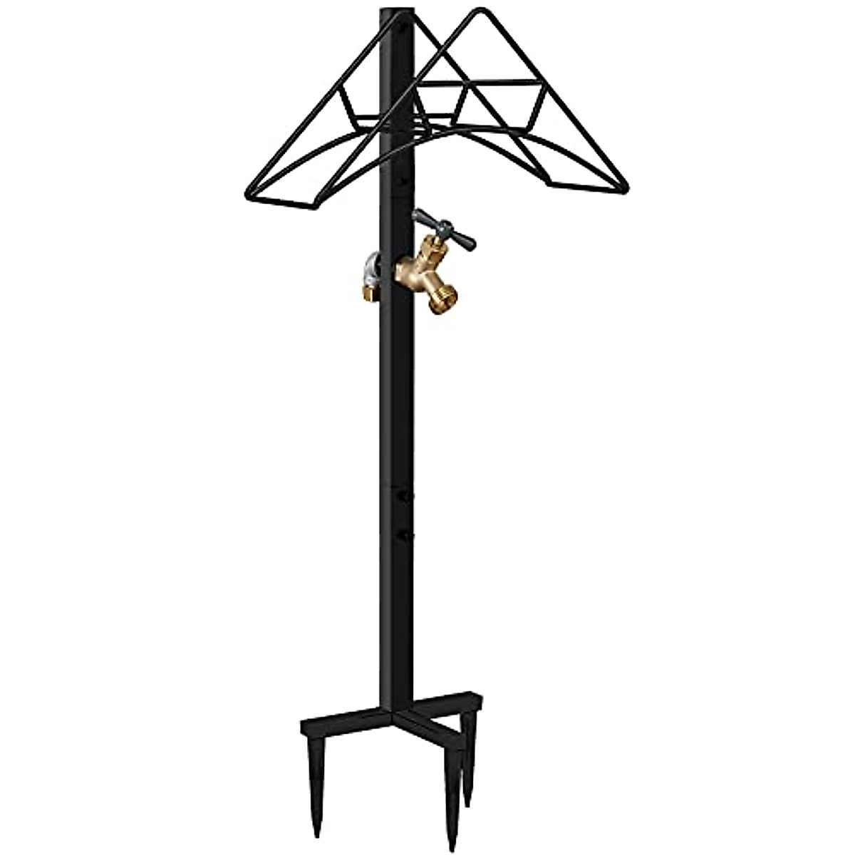 Artigarden Outdoor Hose Holder Stand with Brass Spigot Faucet - Freestanding Metal Water Pipe Extension Hanger Stake Heavy Duty Storage Organizer for Garden Lawn & Backyard