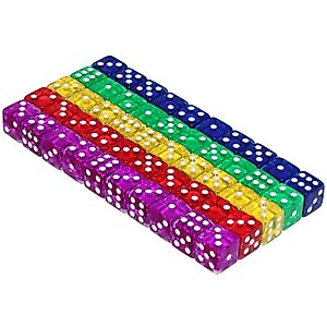 50 6-Sided Dice | 16mm | 5 Colors for Math and dice Games