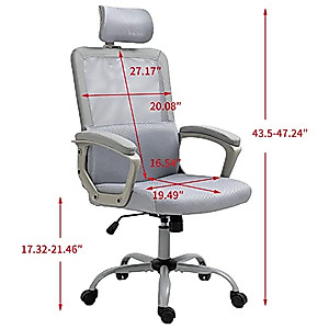 Office Chair, Ergonomic Mesh Desk Chair, High Back Computer Chair with Adjustable Headrest,Lumbar Support, Tilt Function,Swivel Rolling, Soft PU Armrest Task Chair Home Office Desk Chairs, Grey