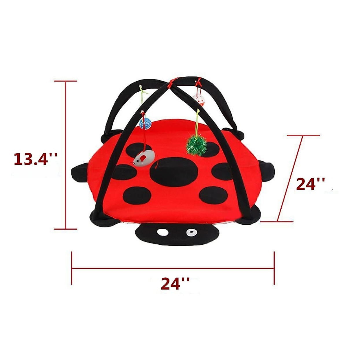 HAICHEN TEC Ferret Play Mat - Foldable Fleece Activity Center with Hang Toys Balls Mice Small Animal Interactive Mat Tent Toy for Exercise Napping (Ladybug)