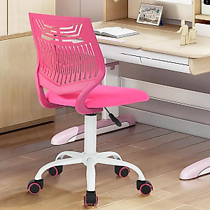 FurnitureR Desk Chair Armless Cute Home Office Desk Chair for Kids, Swivel Computer Task Chair Study Chair with Mesh Padded Cushion and Rolling Wheels for Child, Pink