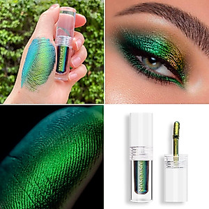 MAKI YIKA Glitter Eyeshadow Green Liquid Multichrome Eyeshadows Long Lasting, Metallic Chameleon Eye Shadow Smudgeproof Holographic Multi-Dimensional Eye Looks (#2 Peacock)