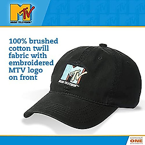 MTV Throwback Style Embroidered Logo Cotton Adjustable Baseball Cap with Curved Brim, Black, One Size