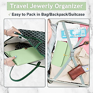 MATEIN Travel Jewelry Organizer Case, Foldable Water-Resistant Soft Leather Jewelry Roll, Women Jewelry Bag for Earrings, Rings, Necklaces, Bracelets, Green