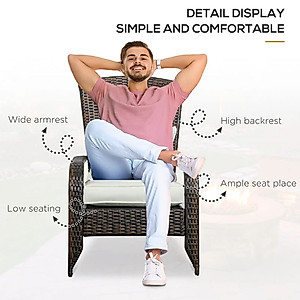 Hypeshops Patio Wicker Adirondack Chair w/Soft Cushions, Tall Curved Backrest and Comfortable Armrests - Cream White