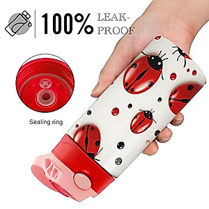 Stainless Steel Water Bottles Red Ladybug Travel Water Cups with Handle And Silicone Straw Drinking Cup with Leak Proof Lid Thermo Travel Mug for Women Men
