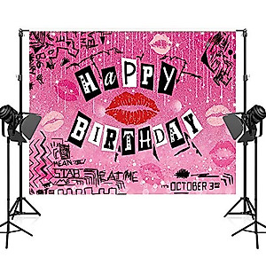 Maijoeyy 7x5ft Mean Girls Party Decoration Burn Book Teen Girls Y2K Happy Birthday Backdrop Rose Pink Glitter Early 2000s Sweet 16th 18th Birthday Backdrops for Party