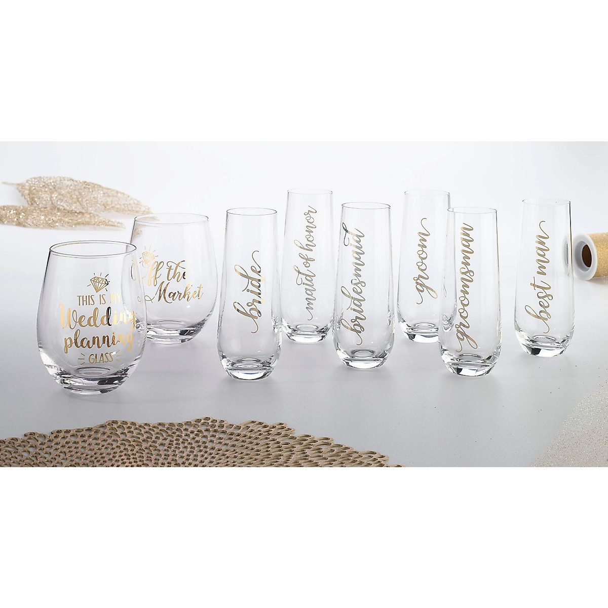 Lillian Rose Gold Bridesmaid Stemless Champagne Glass, 1 Count (Pack of 1), Clear