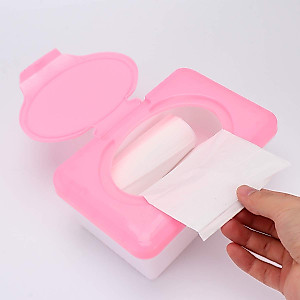 EXCEART 2pcs Wipes Dispenser Dustproof Reusable Wet Wipe Box Travel Baby Wipes Case (Pink+Blue)