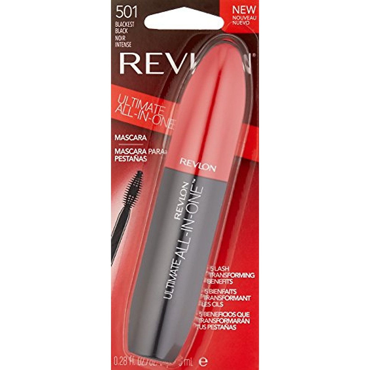 Revlon Mascara, All-in-One Eye Makeup, Volumizing & Lifting Mascara, No Clump, Smudge Proof, Flake Proof, 501 Blackest Black, 0.28 Fl Oz