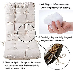 Big Hippo Solid Twill Swivel Rocker Chair Cushion Comfy Rocking Chair Cushion,Soft Thicken Rocking Chair Cushion with Ties for Outdoor Indoor Home Office,Beige 48" x 18"