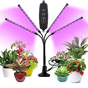 LEBANDWIT Grow Lights for Indoor Plants, LED Clamp Grow Light Auto On/Off 6/9/12H Timer, 10 Dimmable Levels from Seeding to Harvest (4 Heads)