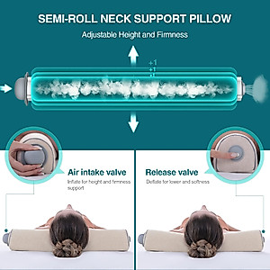willai Cervical Neck Pillow, Adjustable Neck Roll Pillow with Inflatable Tube, Bolster Neck Pillows Support for Sleeping, Memory Foam Pillow for Neck and Shoulder Soft (22 x 3.7 x 3.9).