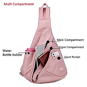 Waterproof Nylon Sling Backpack for Women Convertible Crossbody bag Casual Backpack Purse for Outdoor Travel Hiking XB-10 (Pink)