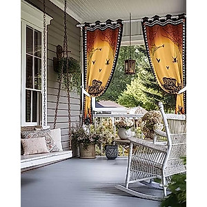 Waterproof Outdoor Curtains for Patio,Halloween Pumpkin Truck Blackout Grommet Curtain Privacy Curtains for Yard Porch Pergola Cabana Gazebo,Scary Bats Castle Under the Moon 1 Panel,54''Wx108''L