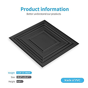 Art3d 24" x 24" (Pack Of 12) Wall Panel Modern, Black