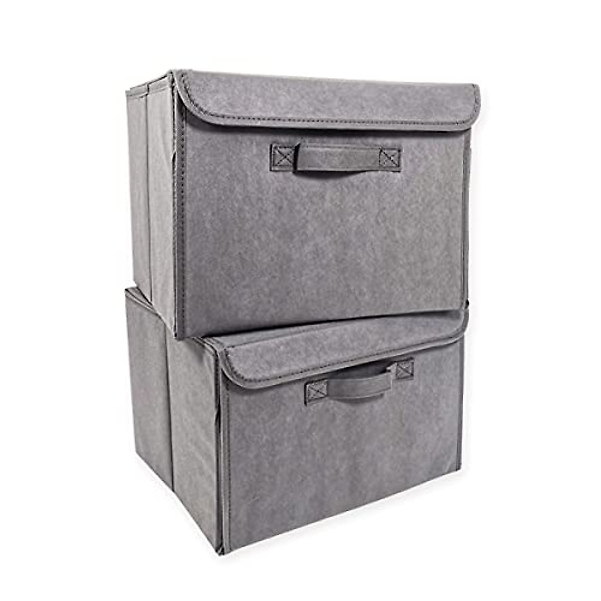 Storage Bins, Foldable Storage Cubes with Lids and Handles, Large Fabric Storage Baskets with Doule Doors Design for Clothes, Toys, Books, Closet, and Shelves etc. Storage Dark Grey (2-Pack 15.4" x 10.2" x 10.2")